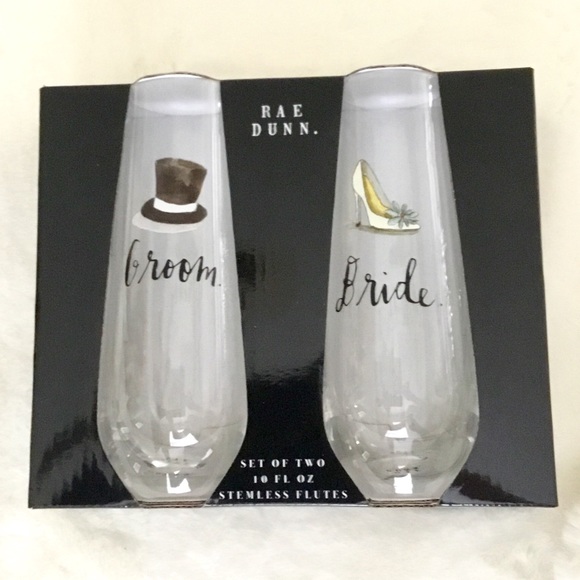 Rae Dunn | Dining | New Groom Bride Stemless Wedding Toasting Glasses ...